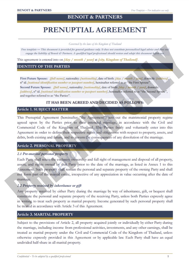 Prenuptial Agreement Template Thailand | Free download