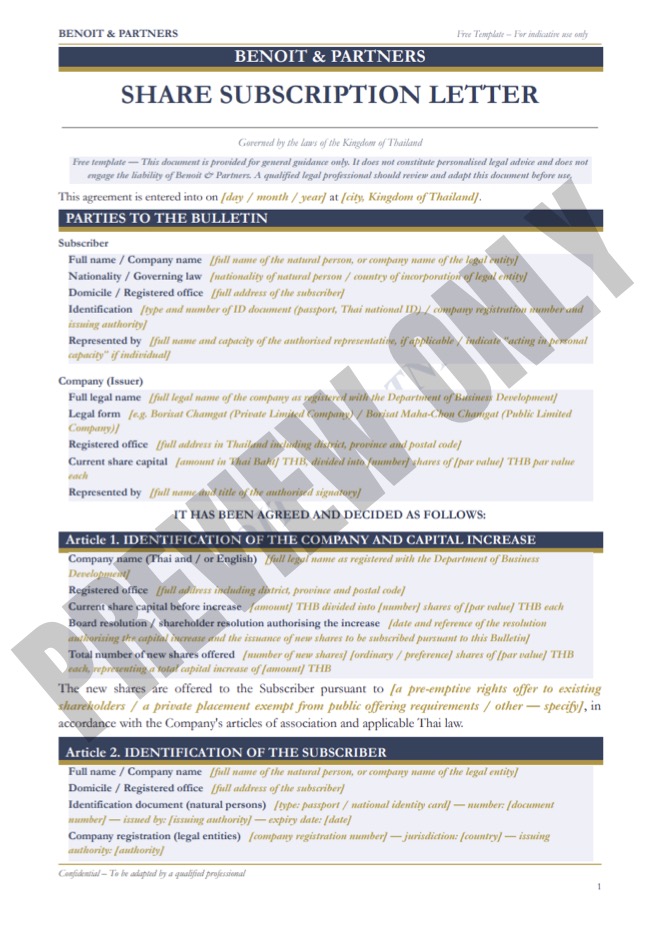 Share Subscription Letter Thailand | Download Free Template